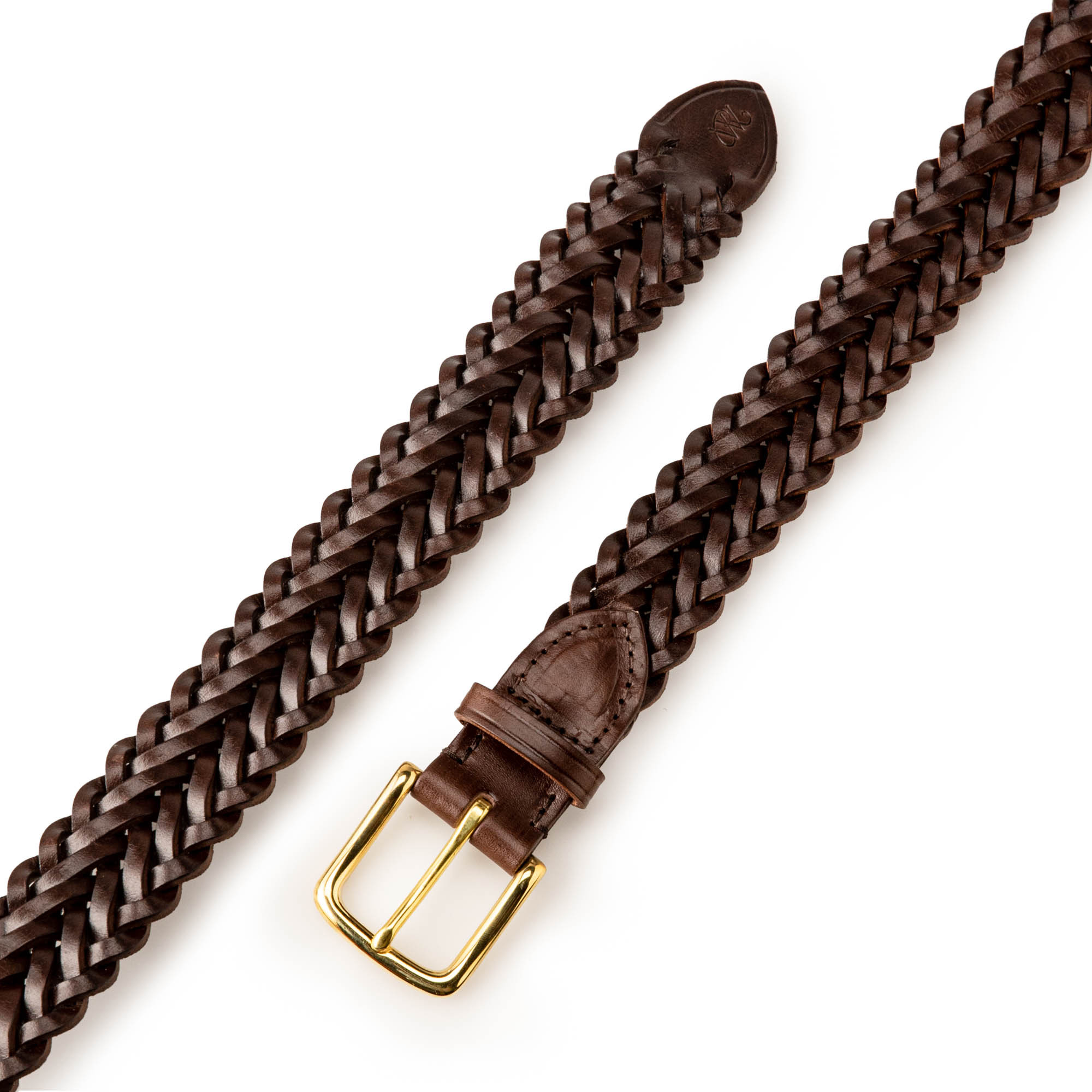 Westley Richards Hand Plaited Leather Belt in Dark Tan