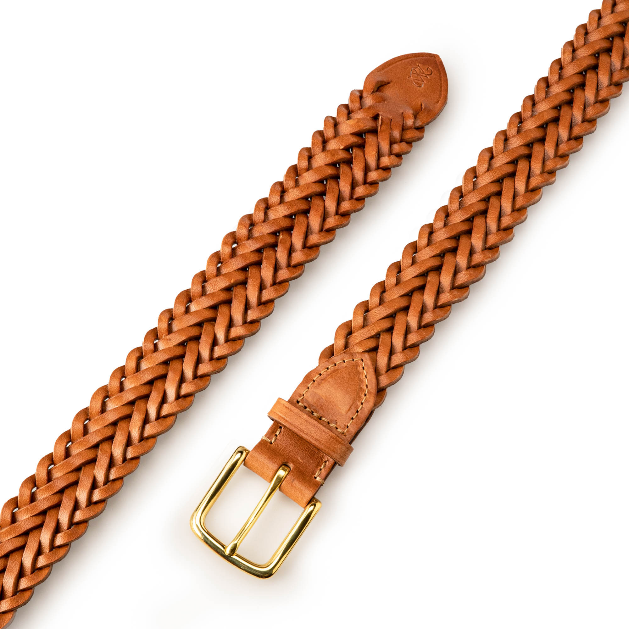 Westley Richards Hand Plaited Leather Belt in Mid Tan