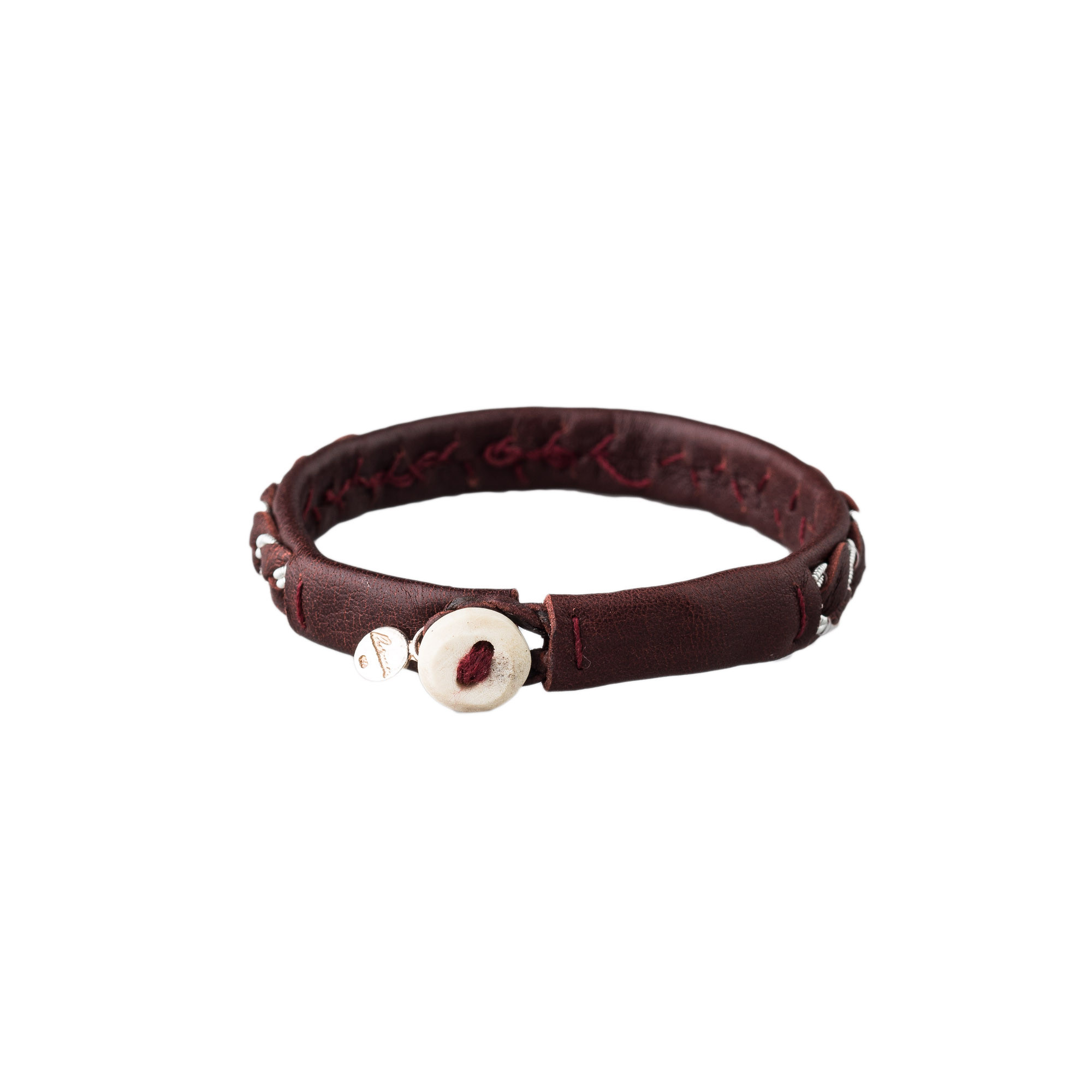 Maria Rudman - Pewter Embroidered Leather Bracelet - Ox