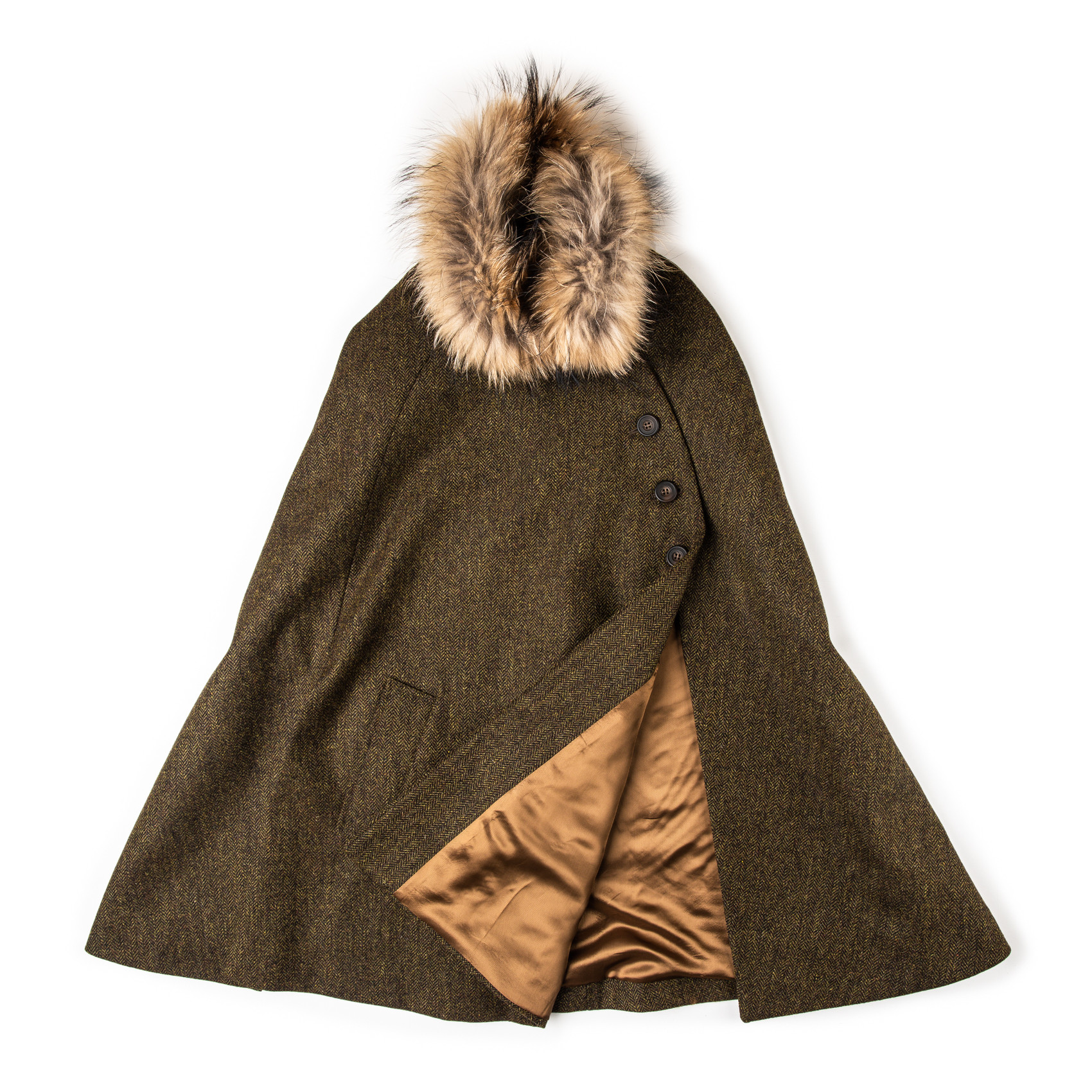 Westley Richards Ladies Fur-Trimmed Cape in Herringbone