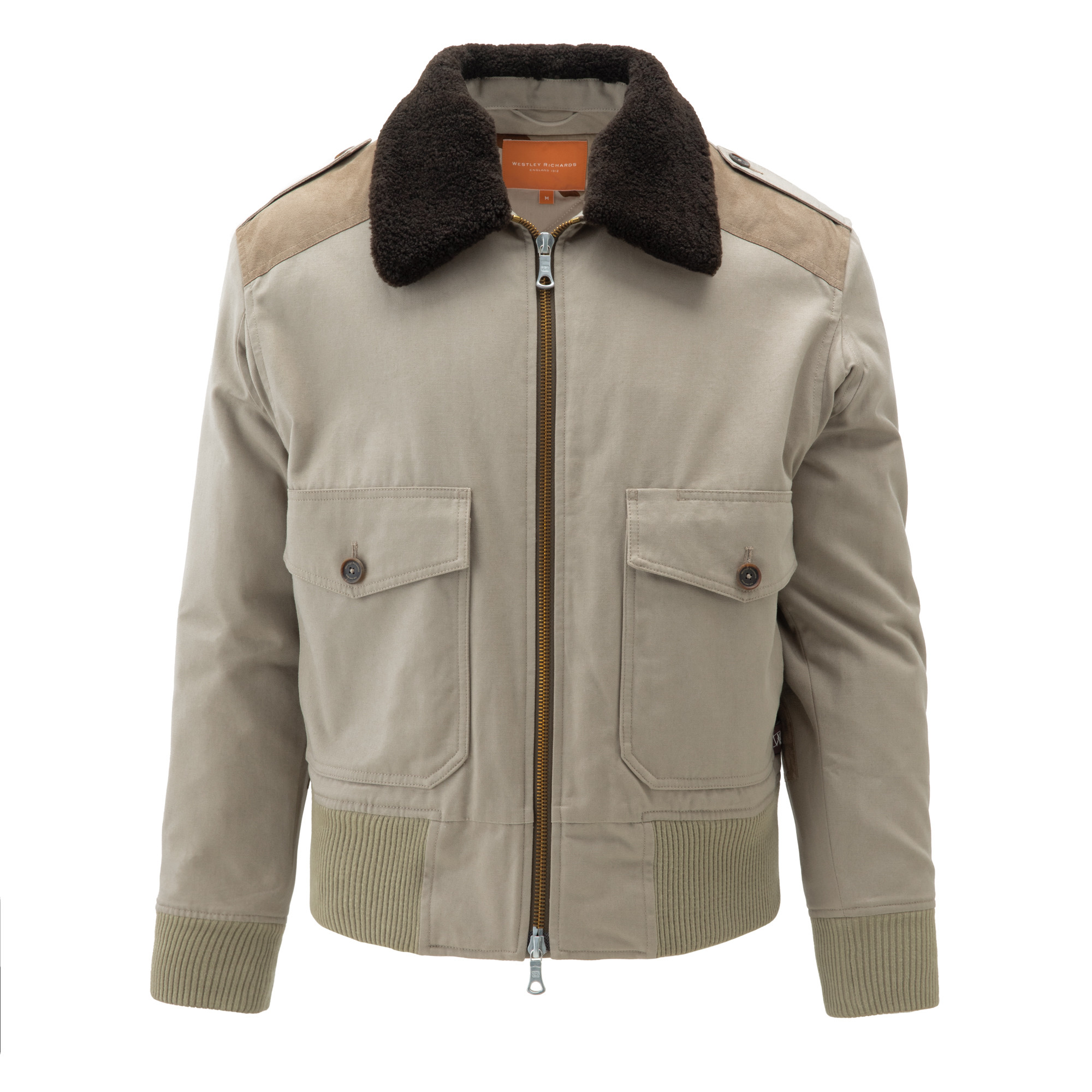 Westley Richards Hide Jacket with Shearling Collar in Sand Stone