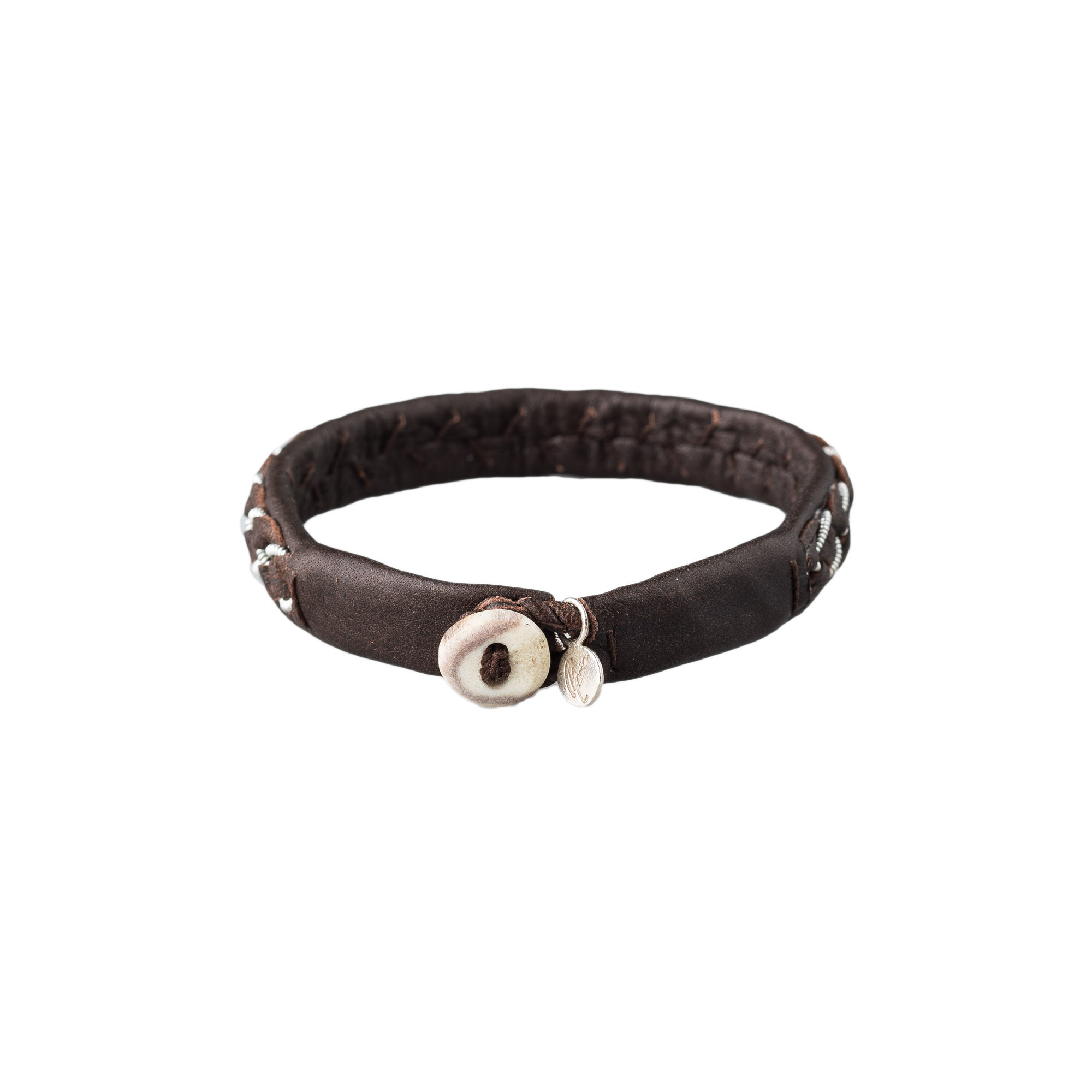Maria Rudman - Pewter Embroidered Leather Bracelet - Antik