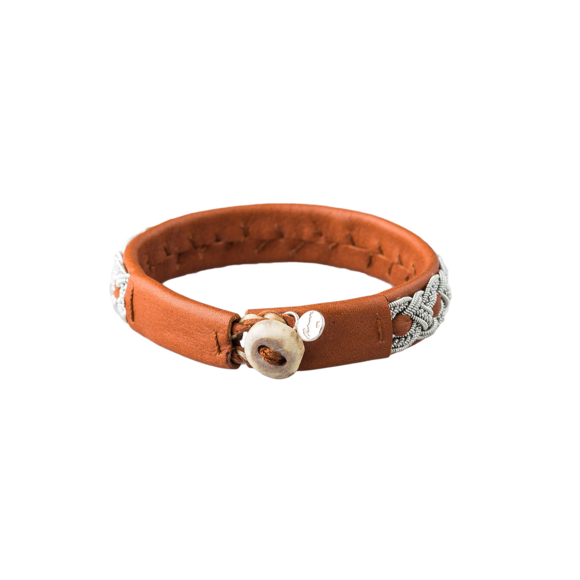 Maria Rudman - Pewter Embroidered Leather Bracelet - Natural