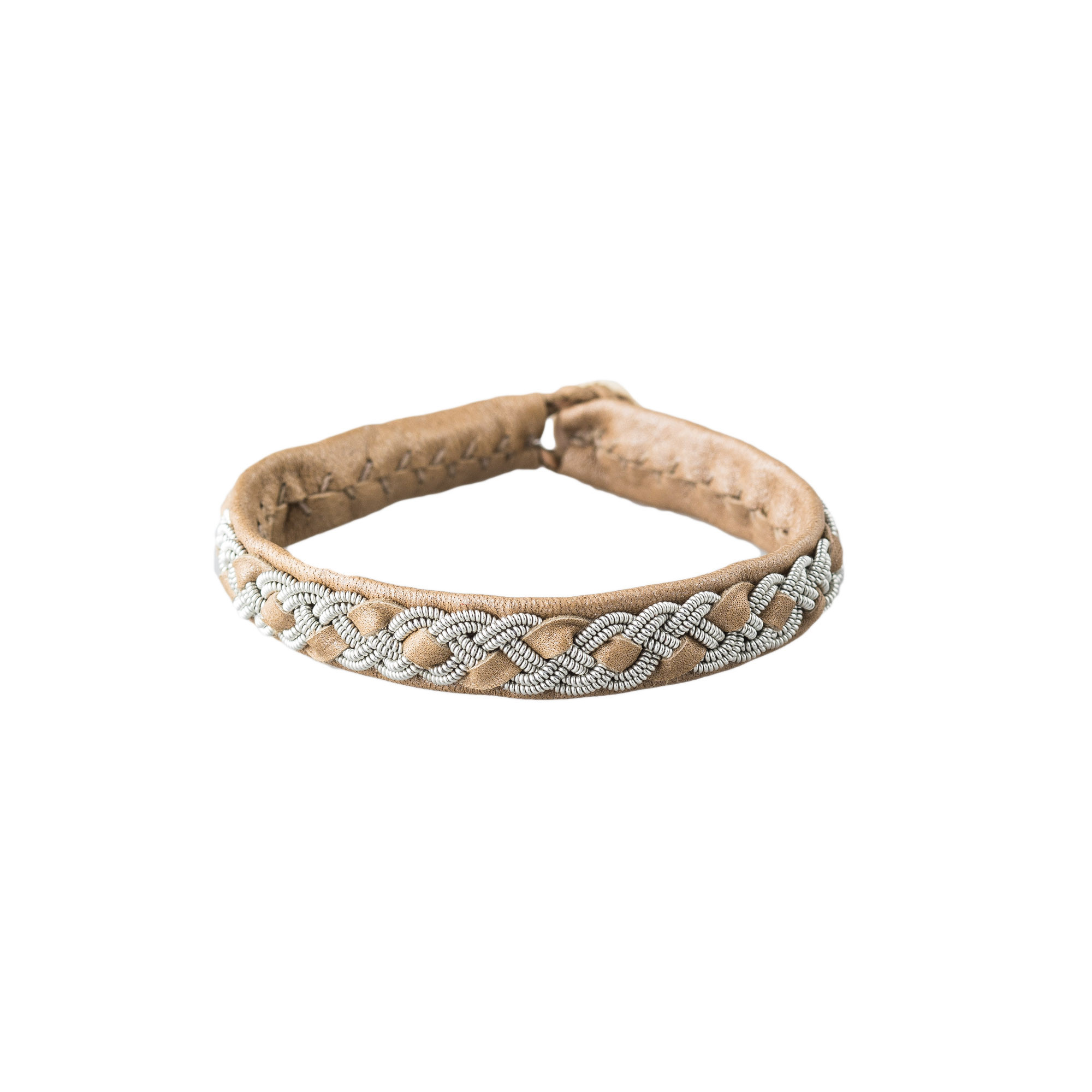Maria Rudman - Pewter Embroidered Leather Bracelet - Sand