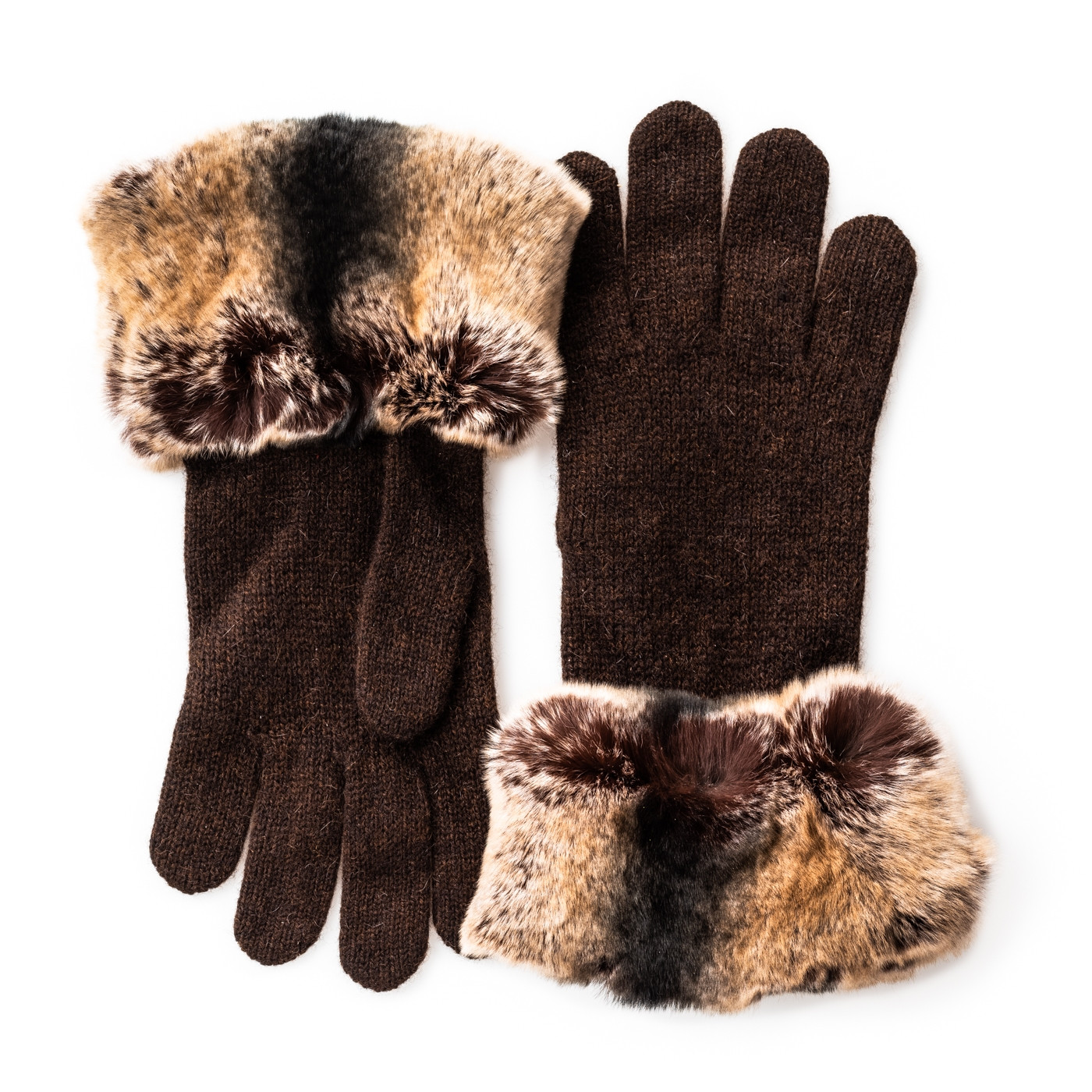 Merola Ladies Cashmere and Rabbit Fur Gloves in Brown