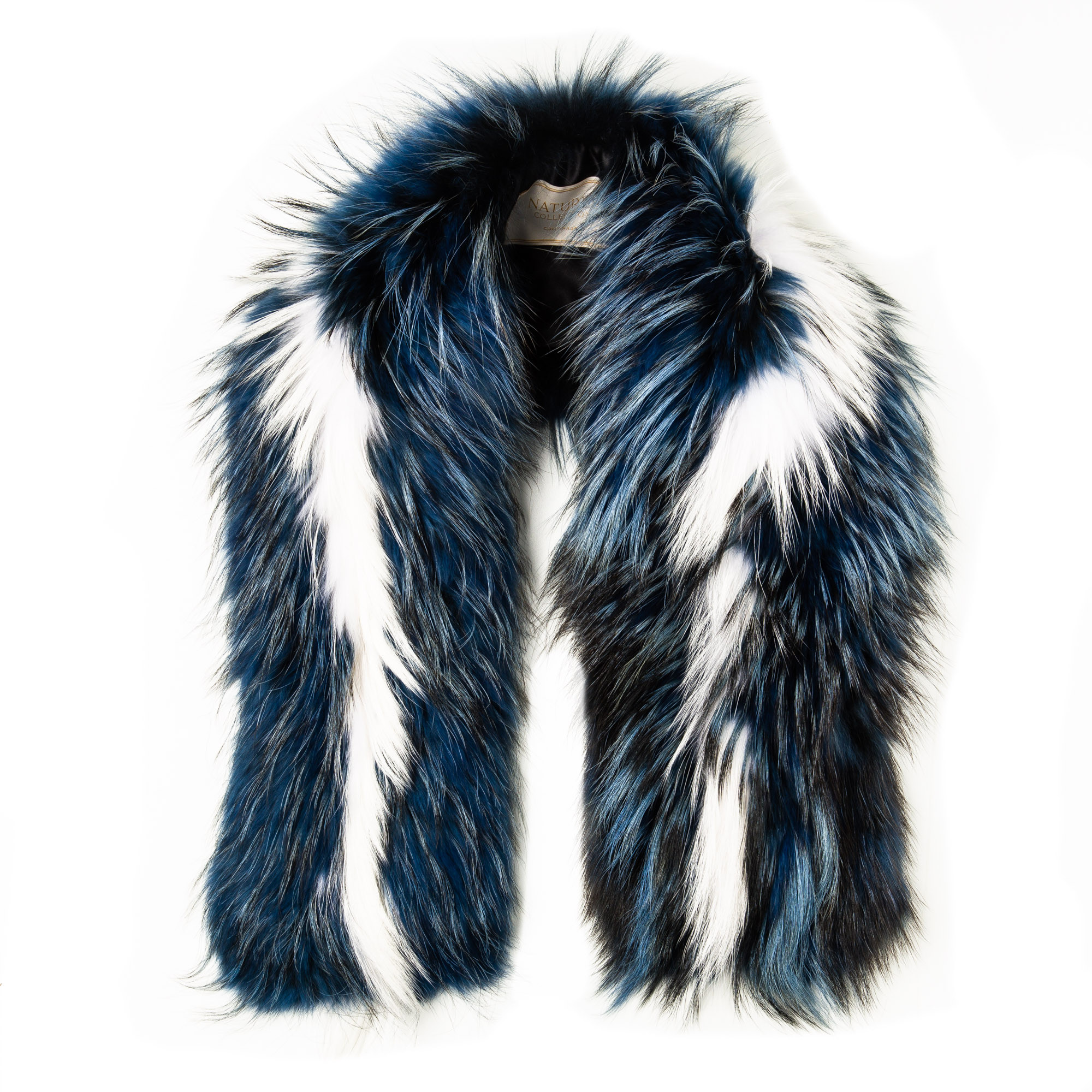 Natures Collection - Maria Raccoon Fur Scarf - Blue/ White