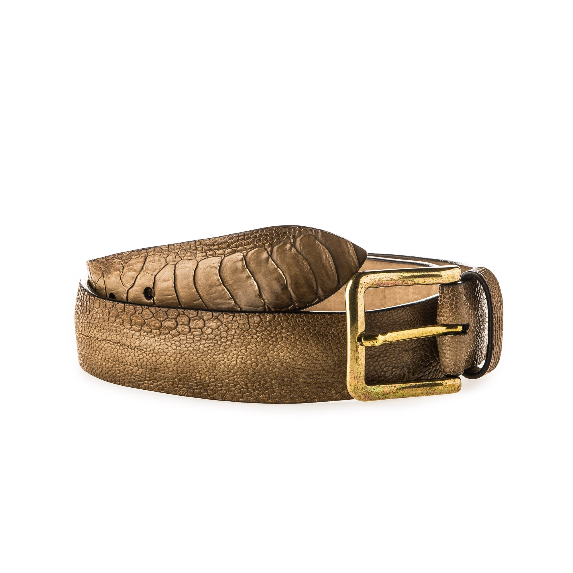 Post & Co. - Men's Ostrich Leather Belt in Corrosione