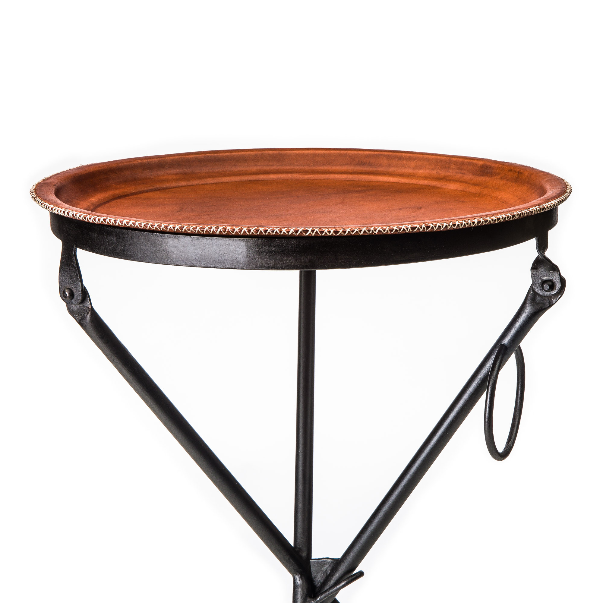 Sol y Luna - Hand Stitched Leather Covered Folding Table- Br